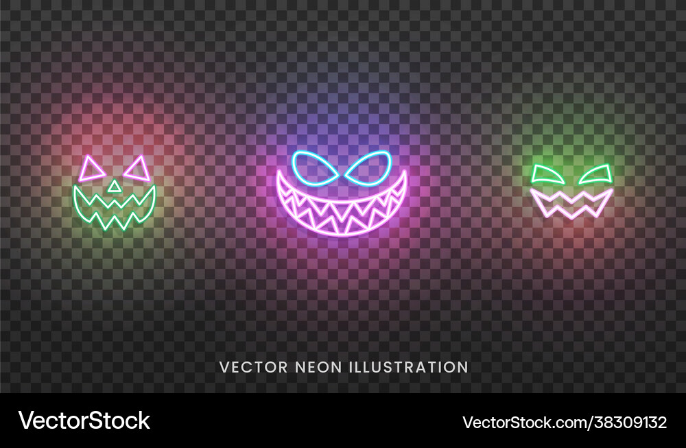 Neon face icons for halloween bright Royalty Free Vector