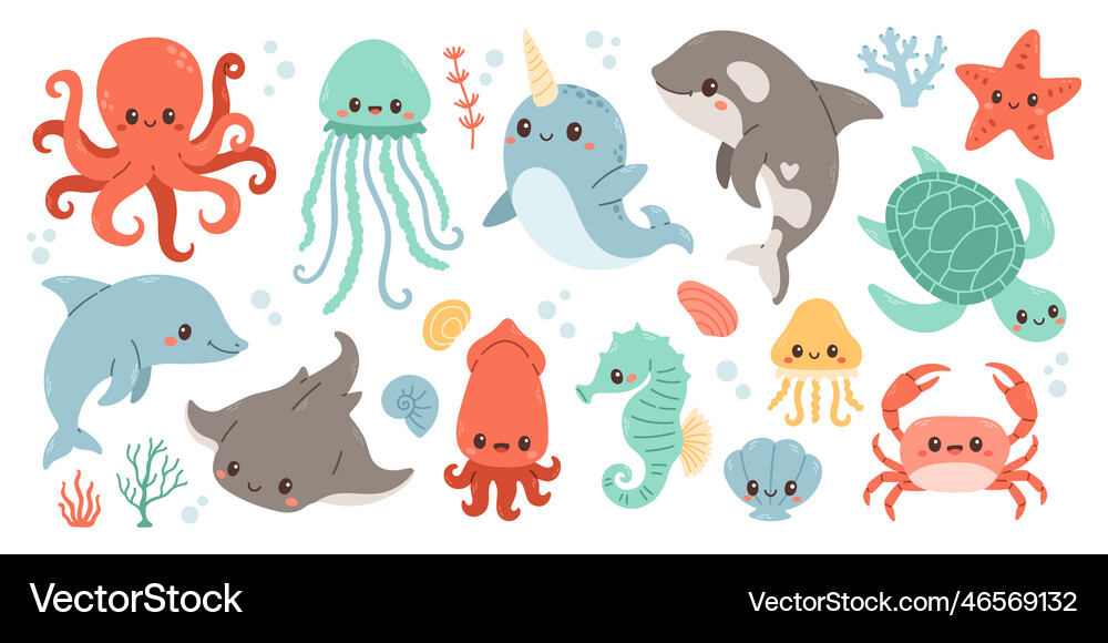 Whimsical Marine Life Doodle Set Royalty Free Vector Image