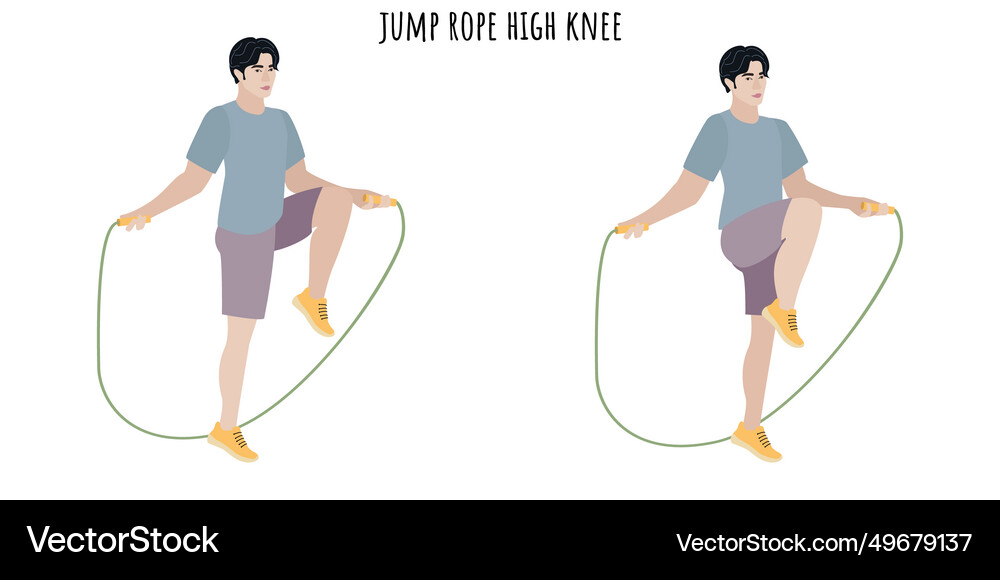 Asian young man doing jump rope high knee exercise