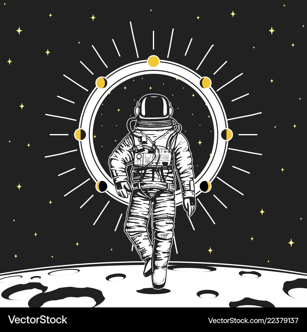 Astronaut spaceman cards moon phases planets Vector Image