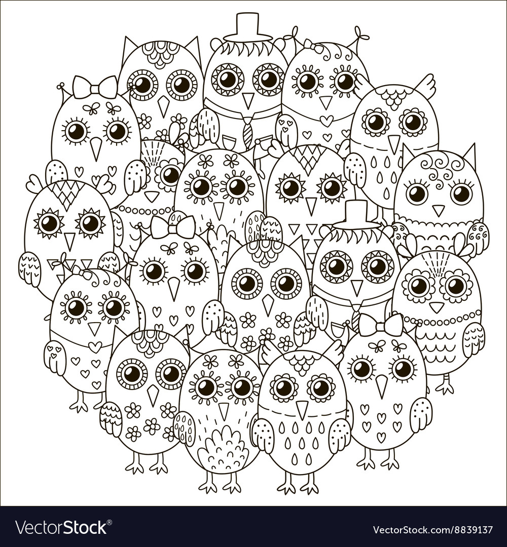 Circle shape pattern with cute owls Royalty Free Vector