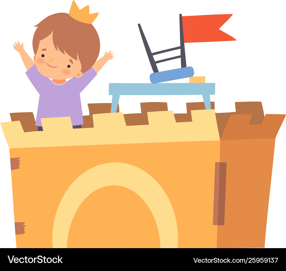 Creative kid character playing castle made of Vector Image