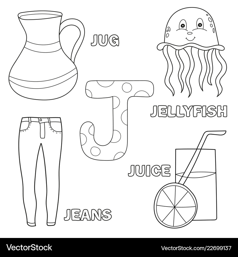 Cute alphabet letter j with set Royalty Free Vector Image