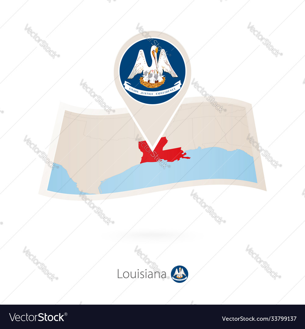 Folded paper map louisiana us state with flag Vector Image