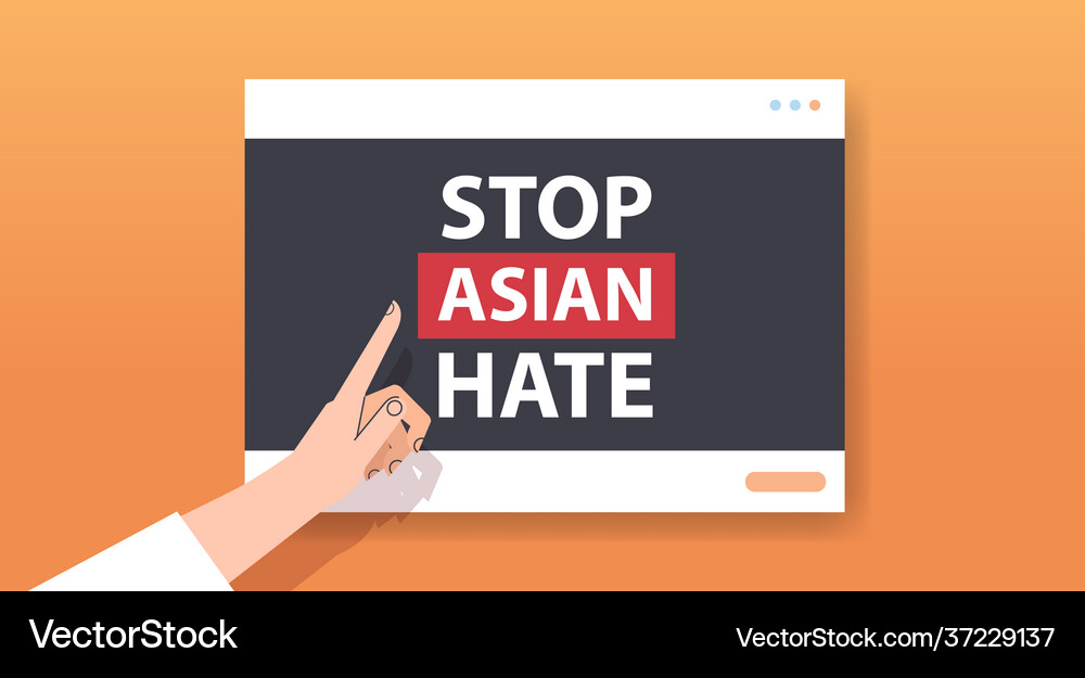 Human hand pointing on text banner against racism Vector Image