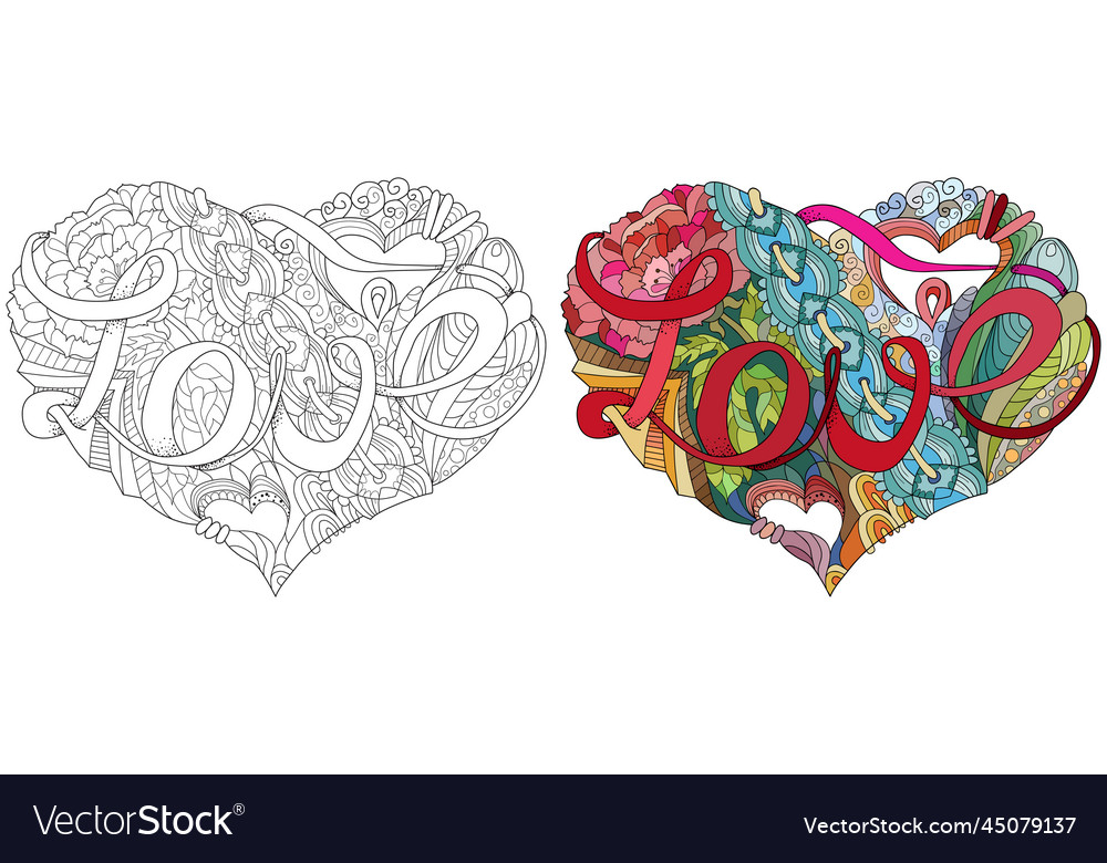 Sketchy doodle heart with word love Royalty Free Vector