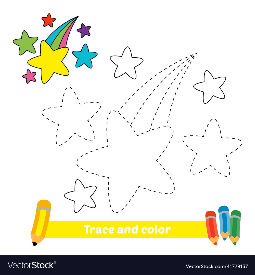 Trace and color for kids stars Royalty Free Vector Image