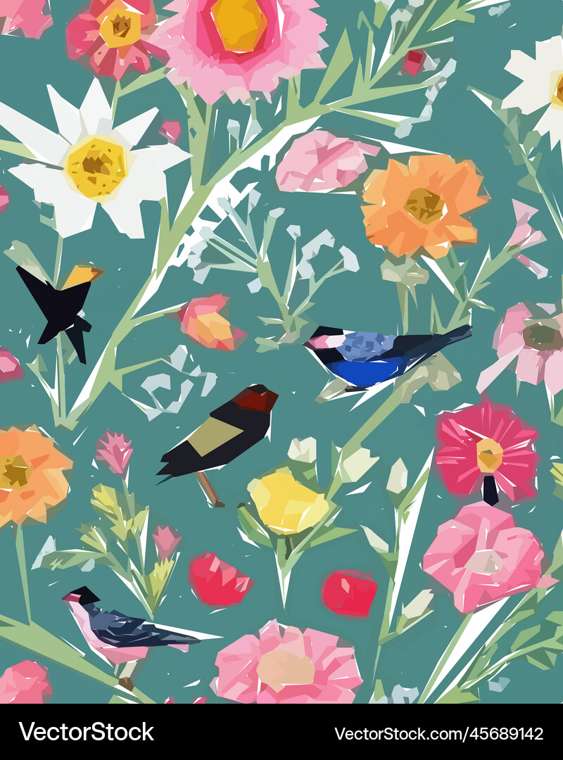 Floral background with birds flowers Royalty Free Vector