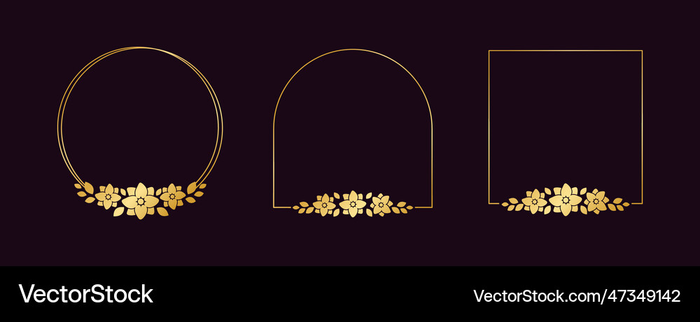 Gold geometric floral frame template set luxury Vector Image