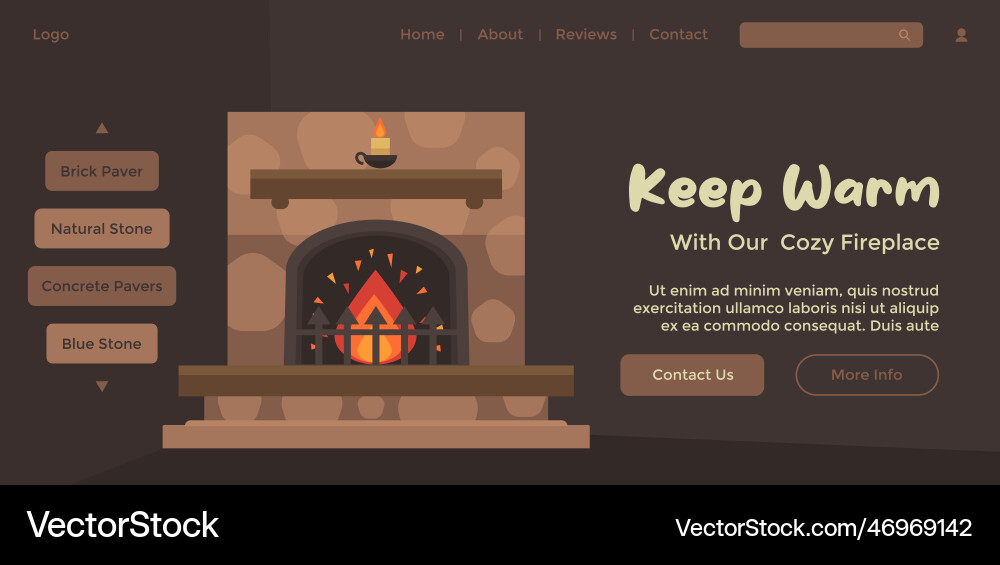 Keep warm with our cozy fireplace website page Vector Image