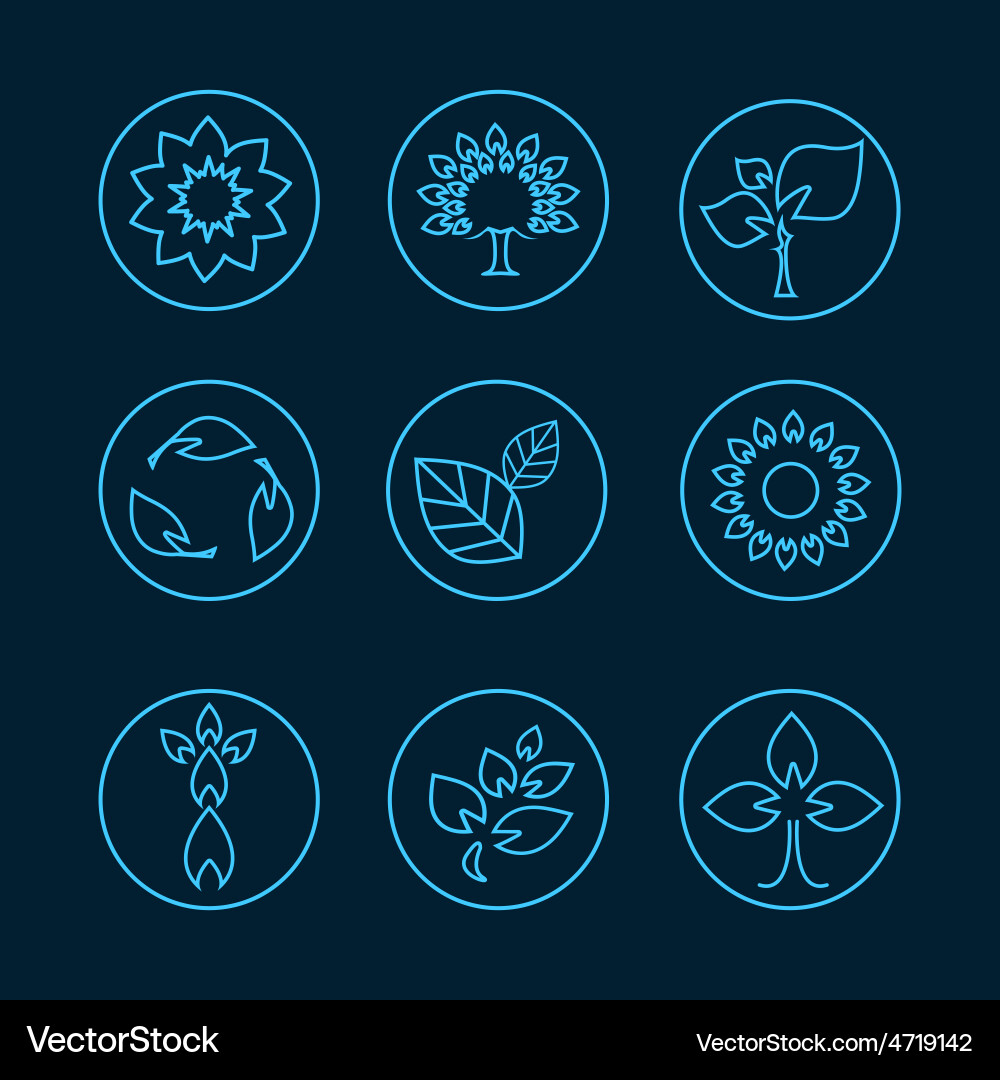 Nature tree leaves symbols linear style care Vector Image