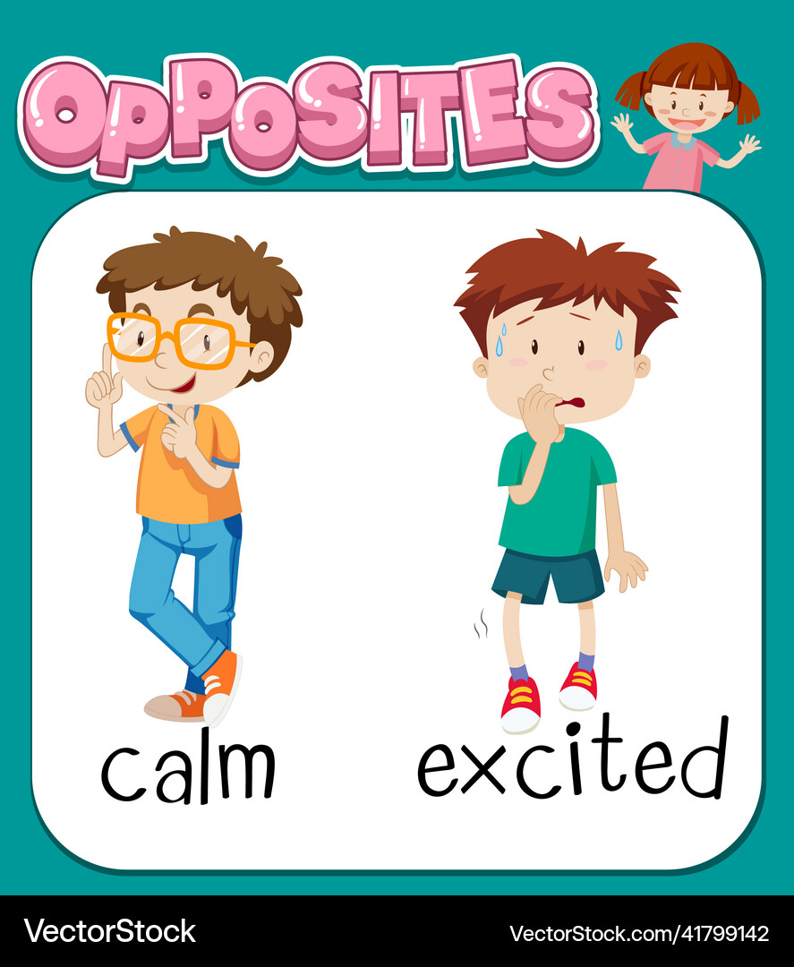 Opposite words for calm and excited Royalty Free Vector