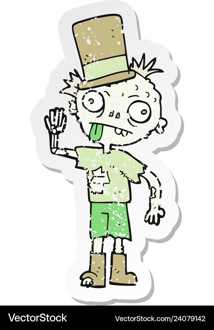 Retro distressed sticker a cartoon zombie Vector Image