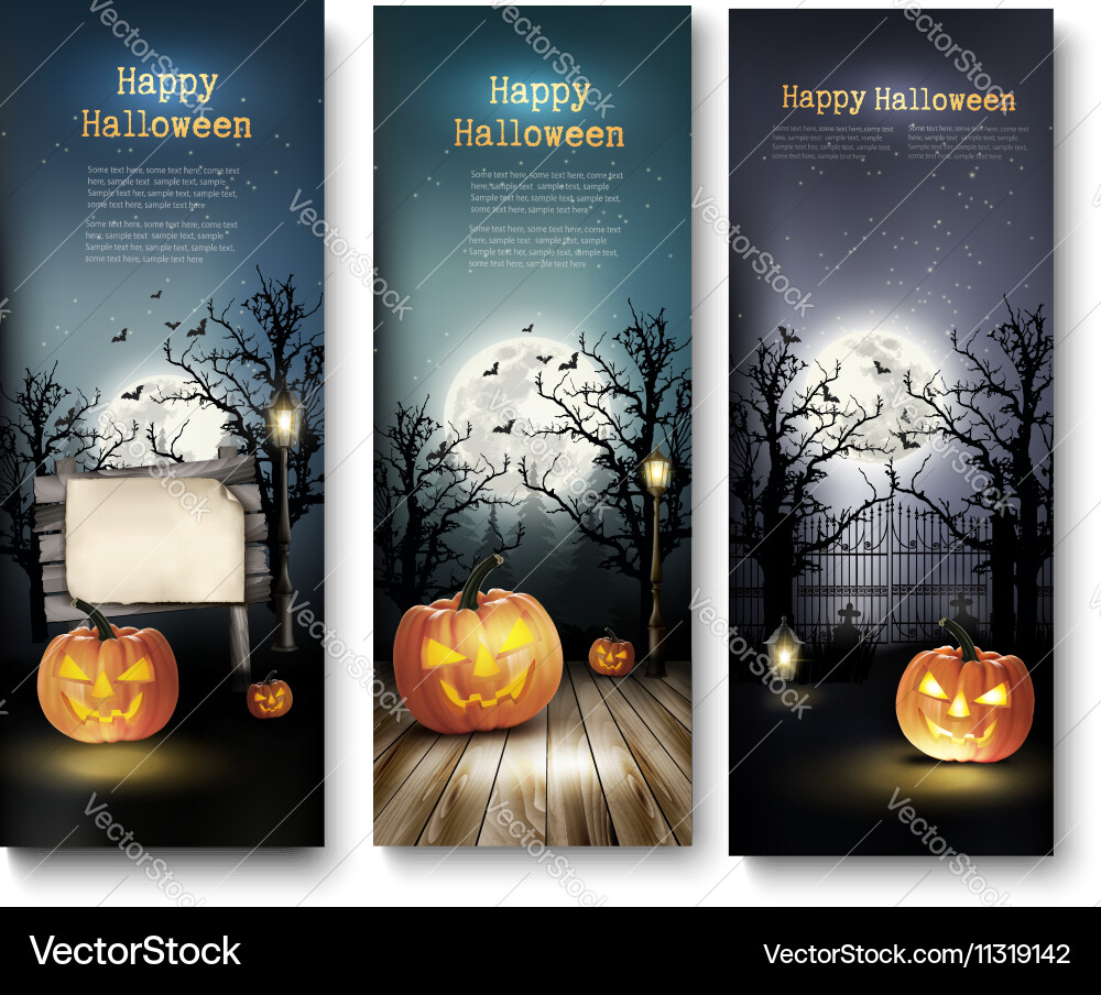 Three Holiday Halloween Banners with Pumpkins Vector Image