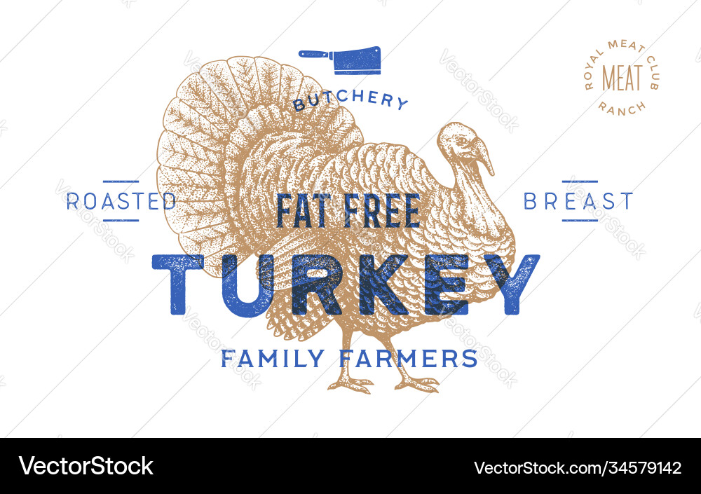 Turkey template label vintage retro print Vector Image