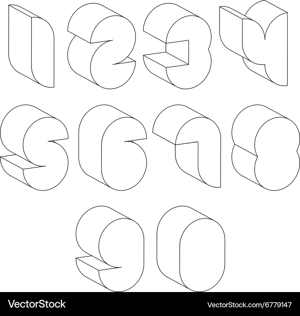 3d black and white futuristic numbers made Vector Image