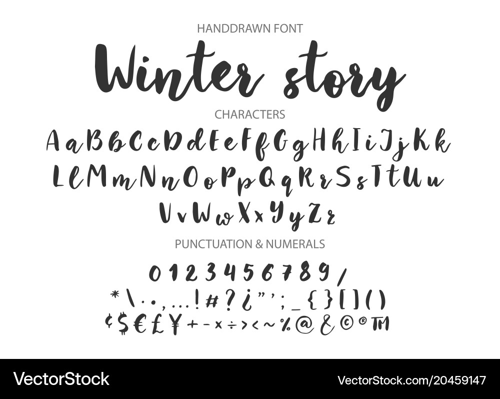 Handwritten brush font hand drawn style Royalty Free Vector