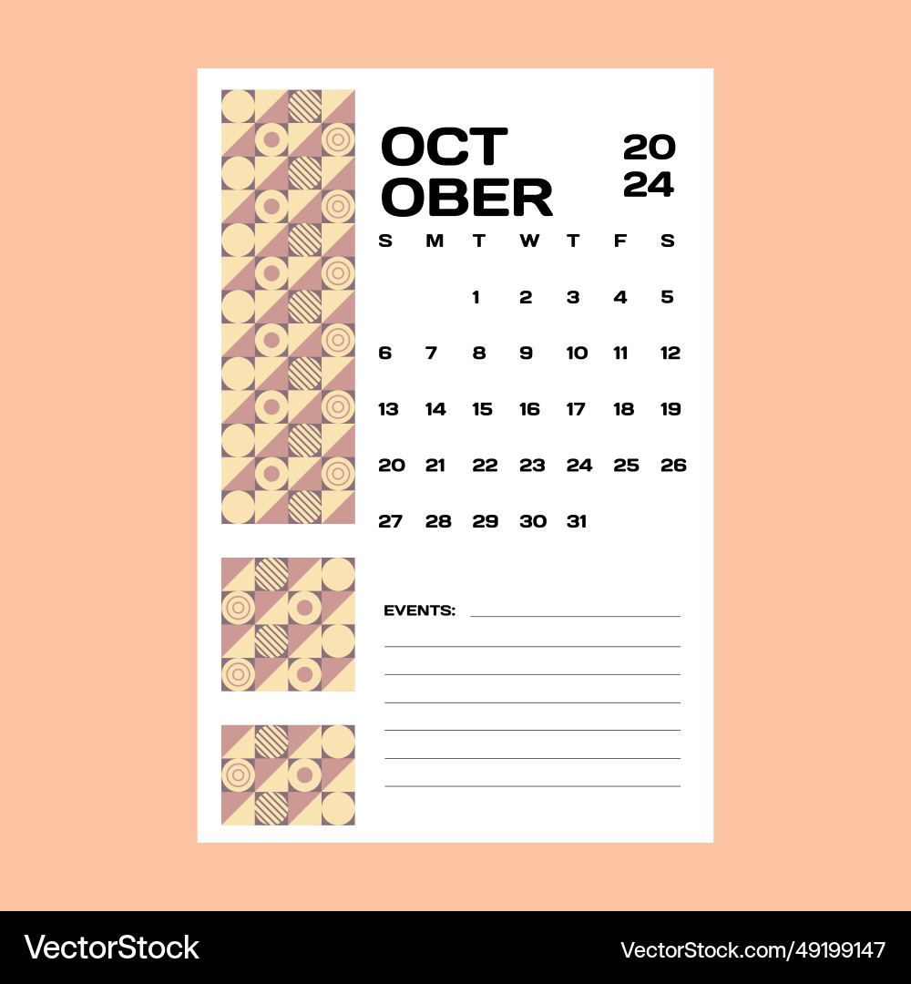 October 2024 calendar or planner template design Vector Image