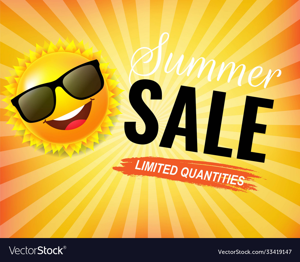 Summer sale poster with text and sun sunburst Vector Image