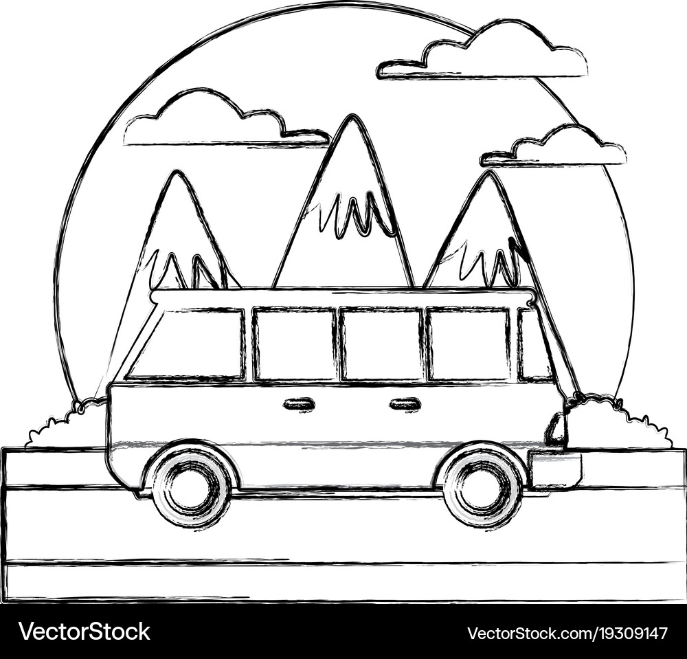 Vintage van vehicle between mountains landscape Vector Image