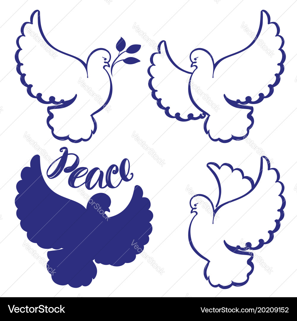 Abstract flying dove sketch set icon collection Vector Image