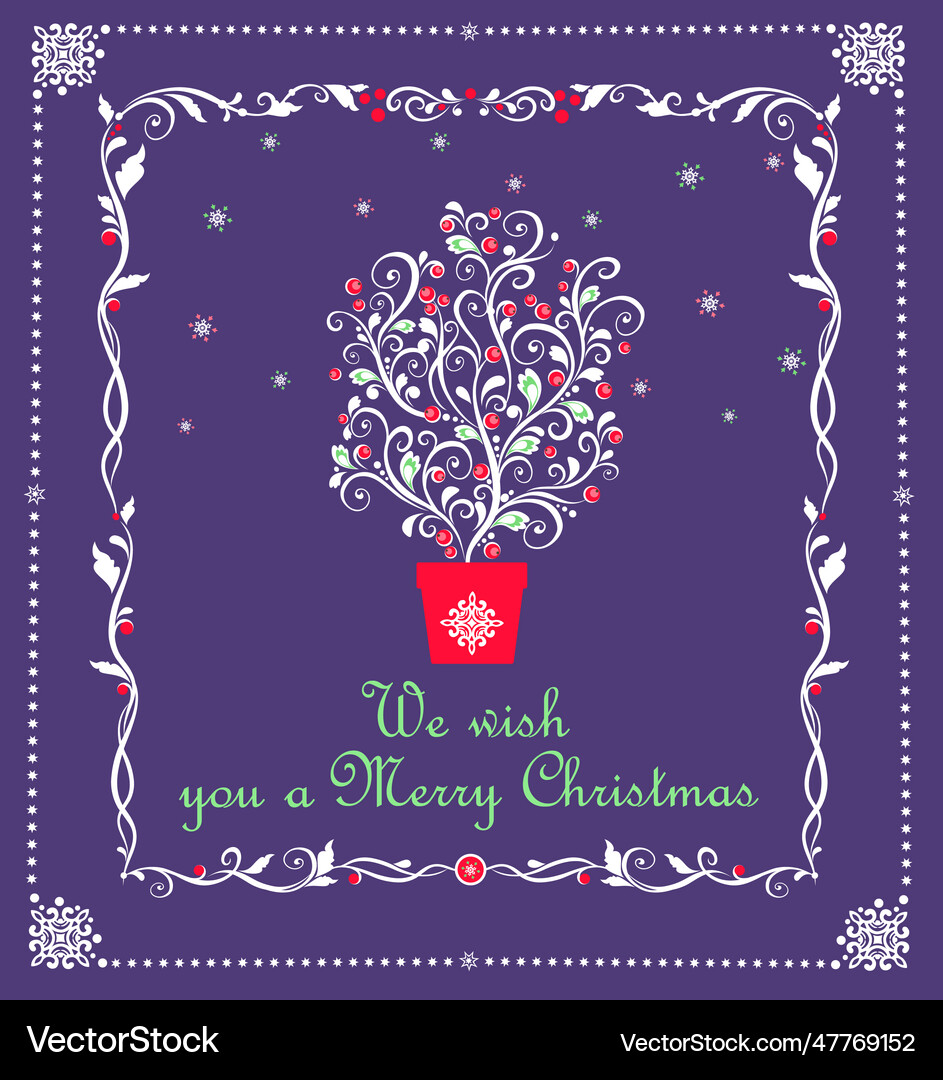 Christmas craft violet greeting card with magic Vector Image