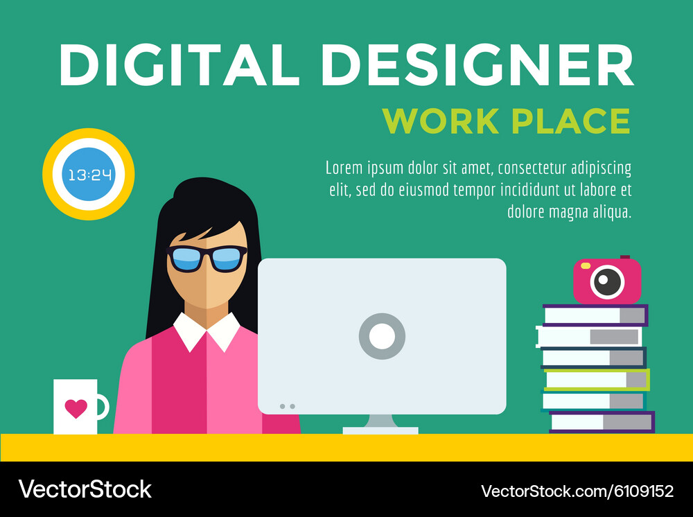 Designer girl at workplace silhouette Royalty Free Vector