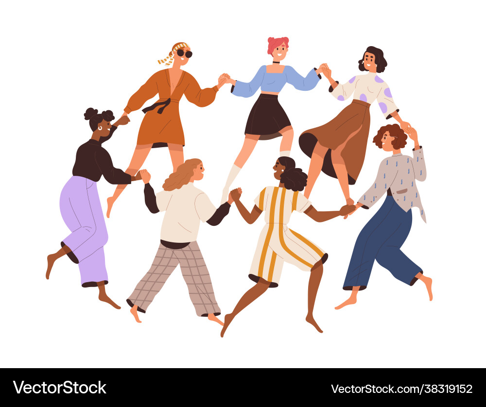 Group diverse happy women dancing in circle Vector Image