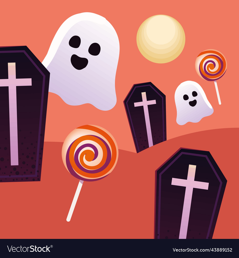 Halloween ghosts and tombstone Royalty Free Vector Image