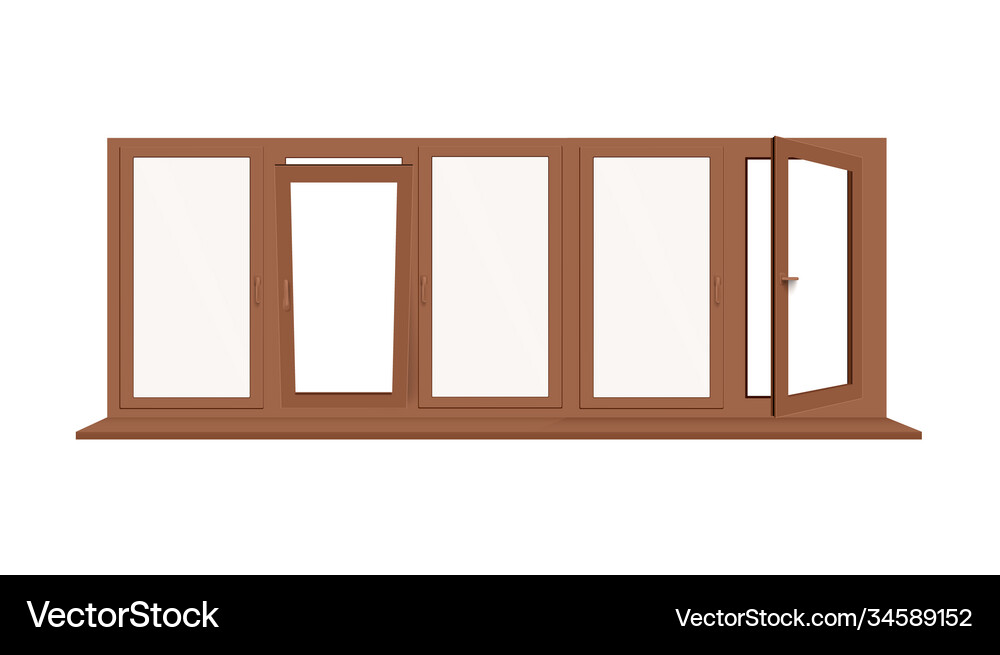Large glass brown window with blank sill Vector Image