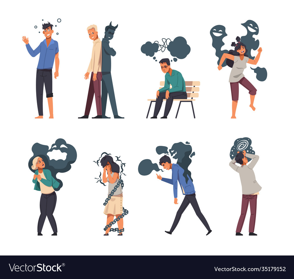Mental disorder cartoon stressed people Royalty Free Vector Mental disorder cartoon stressed people Royalty Free Vector