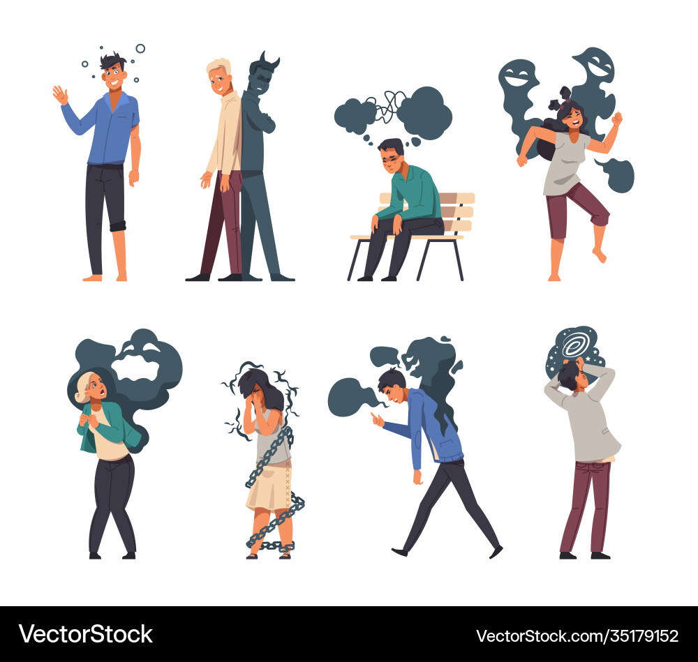 Mental disorder cartoon stressed people with Vector Image