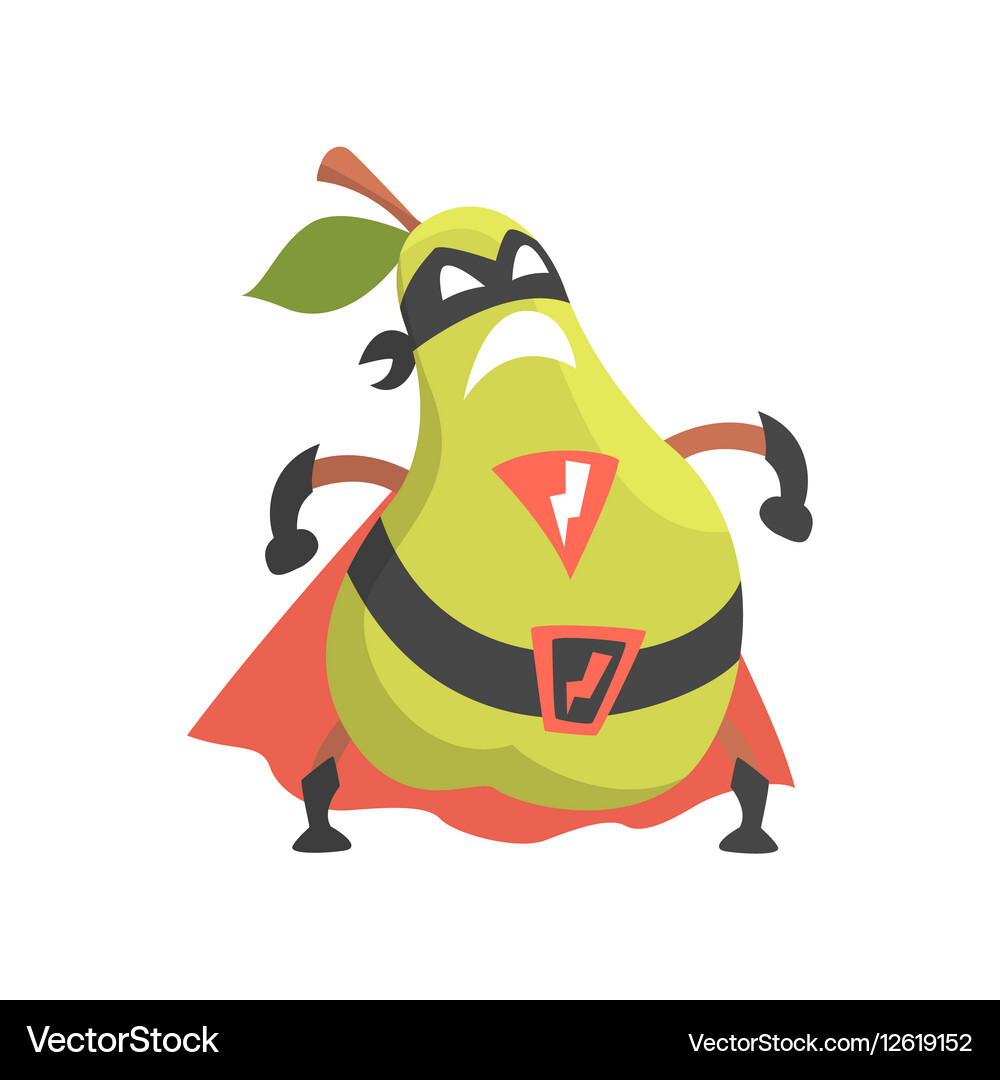 Pear Dressed As Superhero With Cape And Mask Part Vector Image