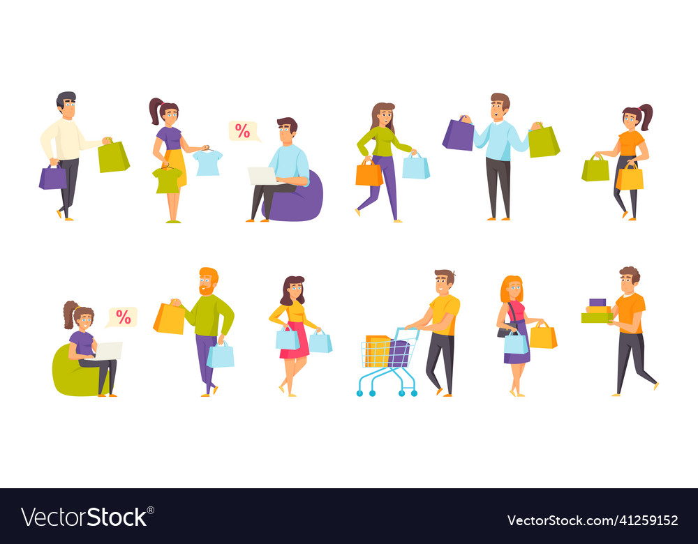 Shoppers flat set making Royalty Free Vector Image