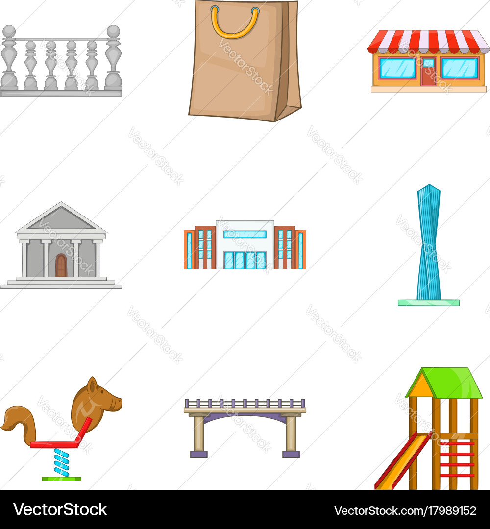 Significant place icons set cartoon style Vector Image