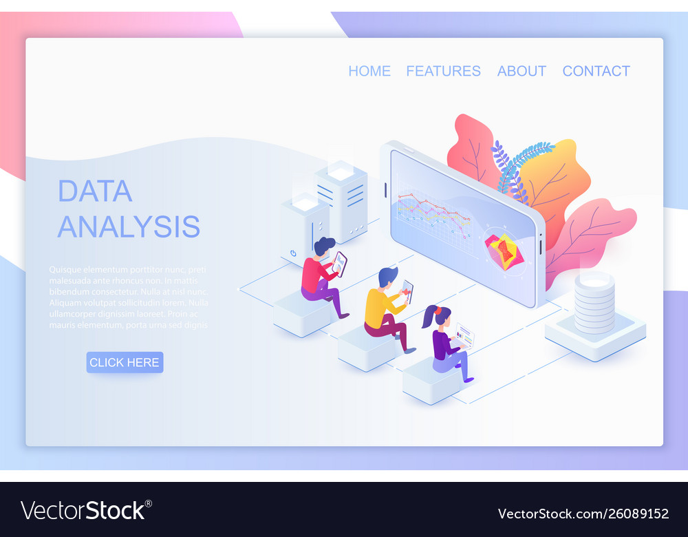 Web analytics isometric landing page Royalty Free Vector
