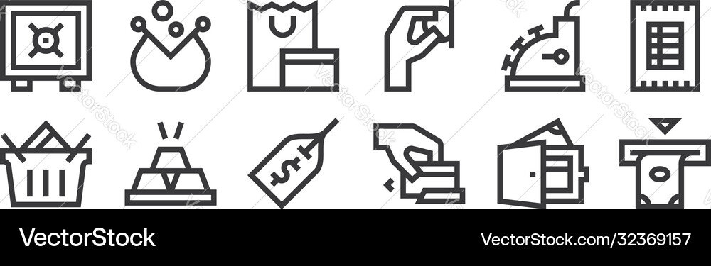 12 set linear payment icons thin outline icons Vector Image