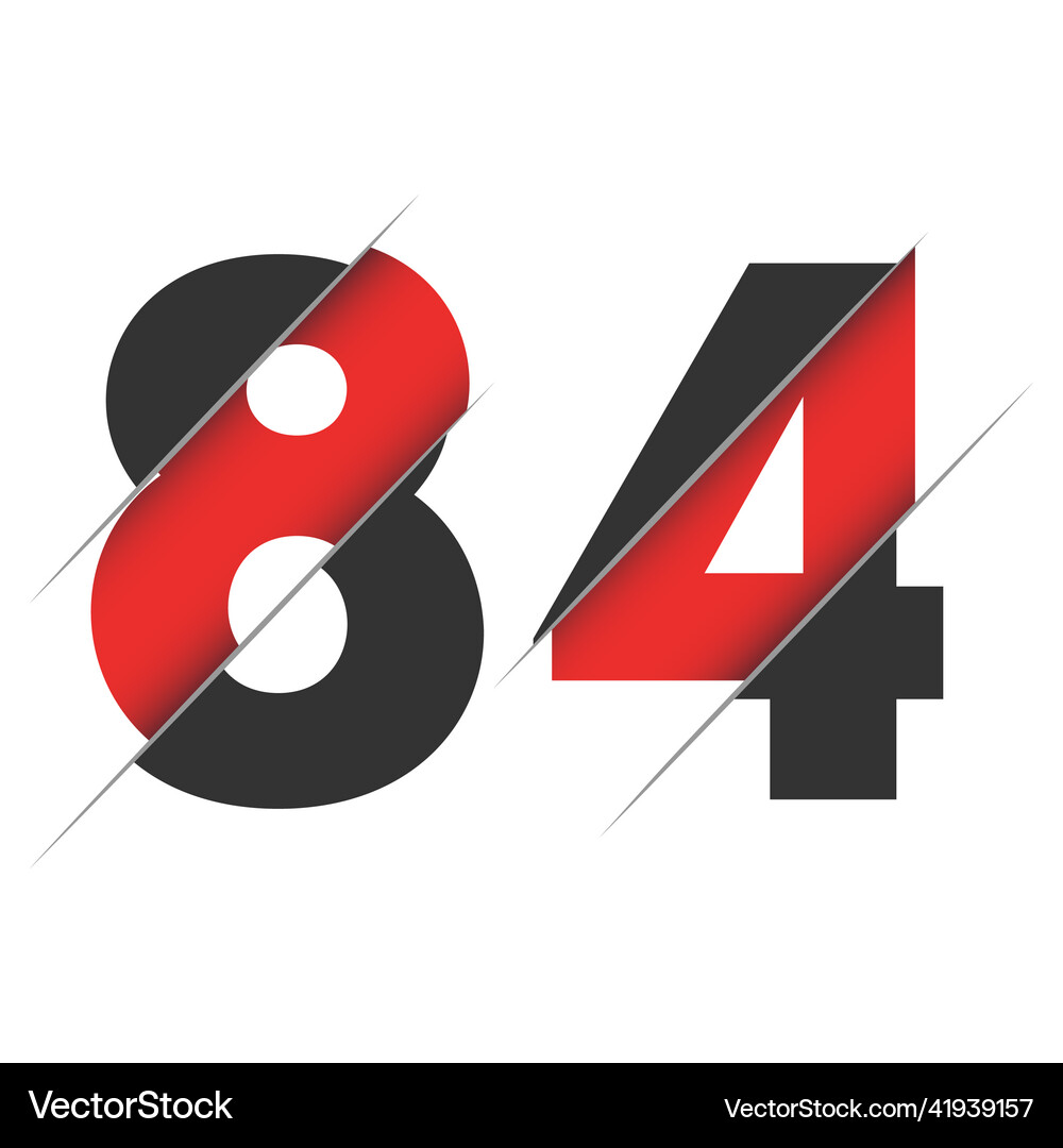 84 8 4 number logo design with a creative cut Vector Image