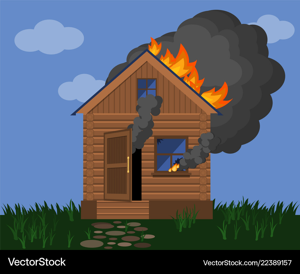 Burning wooden house fire in a rustic Royalty Free Vector