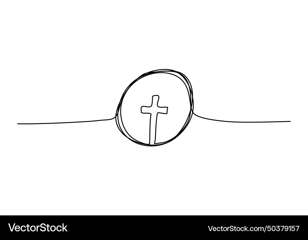 Christian cross one line drawing Royalty Free Vector Image