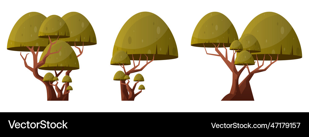 Colorful cartoon tree collection isolated Vector Image