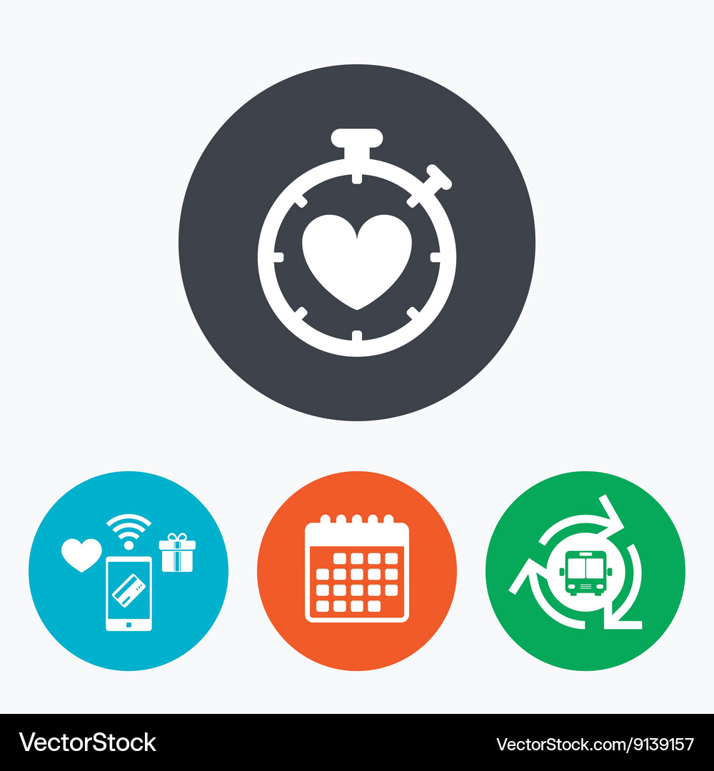 Heart timer sign icon stopwatch symbol Royalty Free Vector