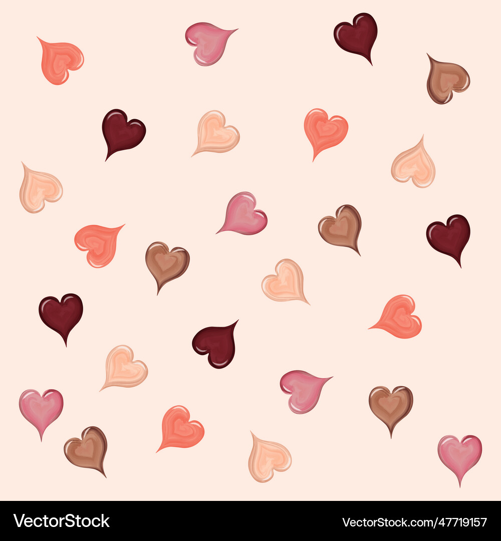 Pattern with watercolor hearts in warm colors Vector Image