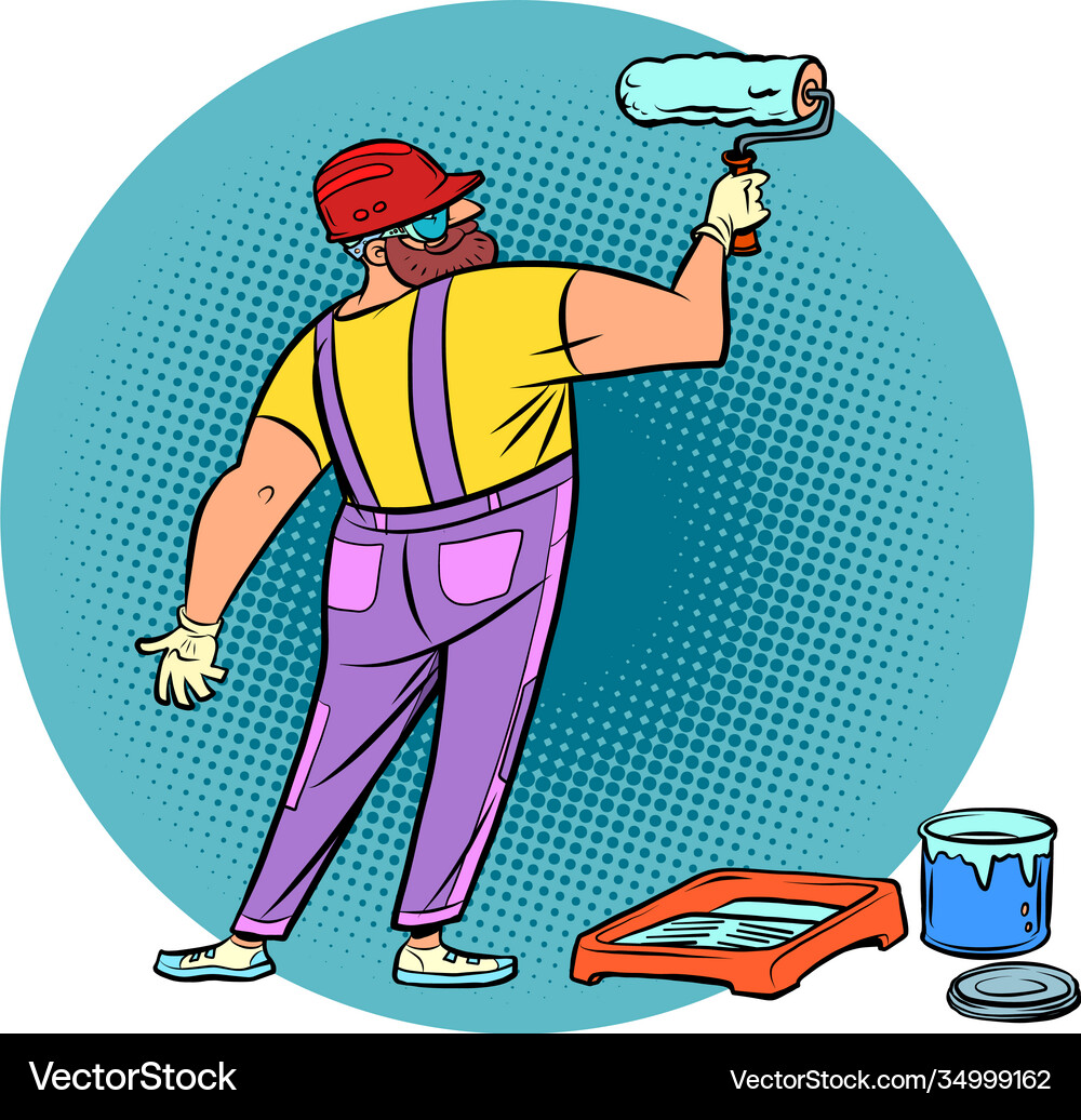 A male house painter paints wall Royalty Free Vector Image