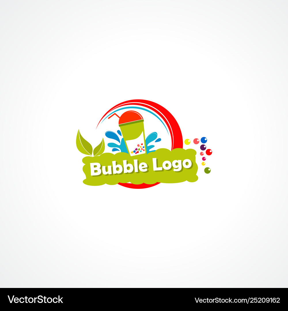 Bubble drink logo with fresh leaf and water Vector Image