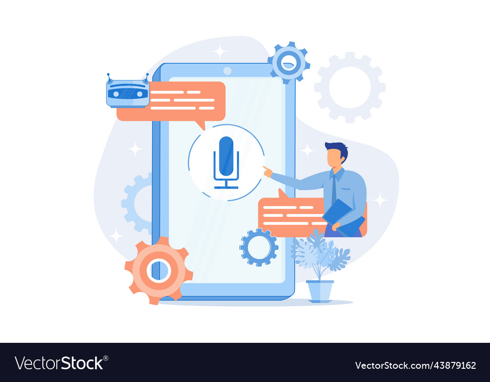 Businessman communicates with chatbot voice Vector Image Businessman communicates with chatbot voice Vector Image