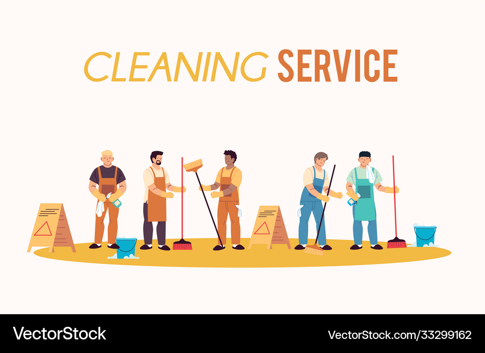 Cleaning service team with gloves and Royalty Free Vector