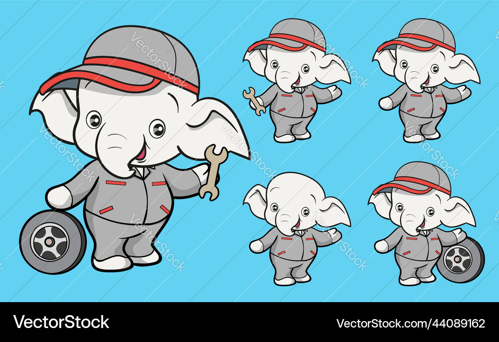 Cute elephant worker cartoon mascot character Vector Image