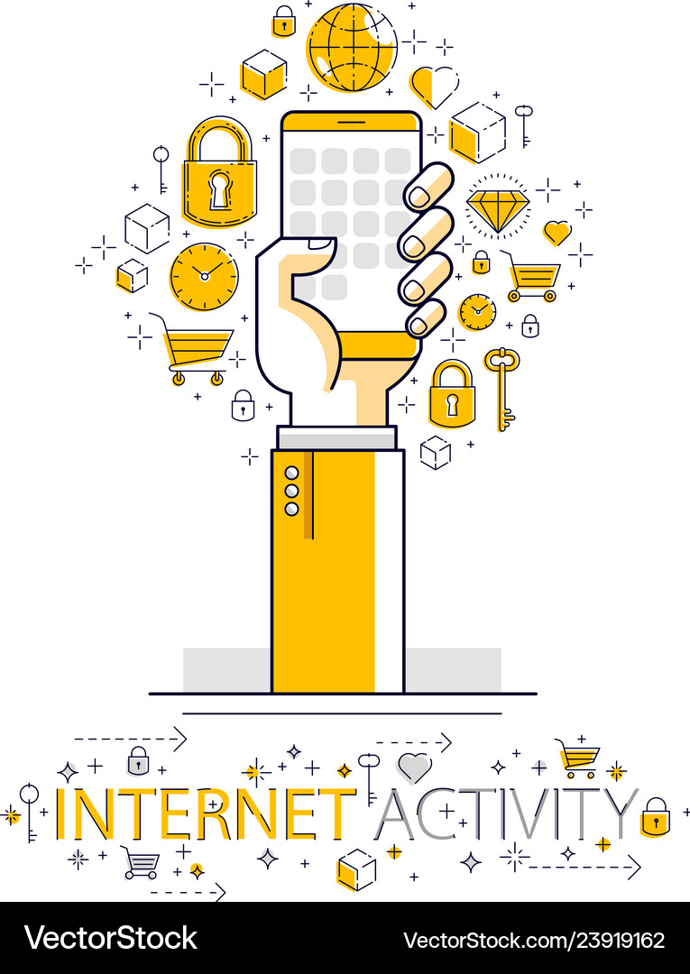 Internet communication and activity man hands Vector Image