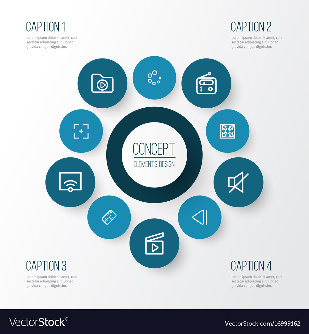 Multimedia outline icons set collection tuner Vector Image